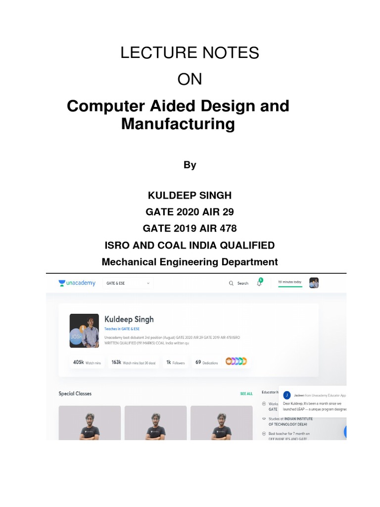 CAD/CAM Lecture Notes for Engineers | PDF | Art | Computers