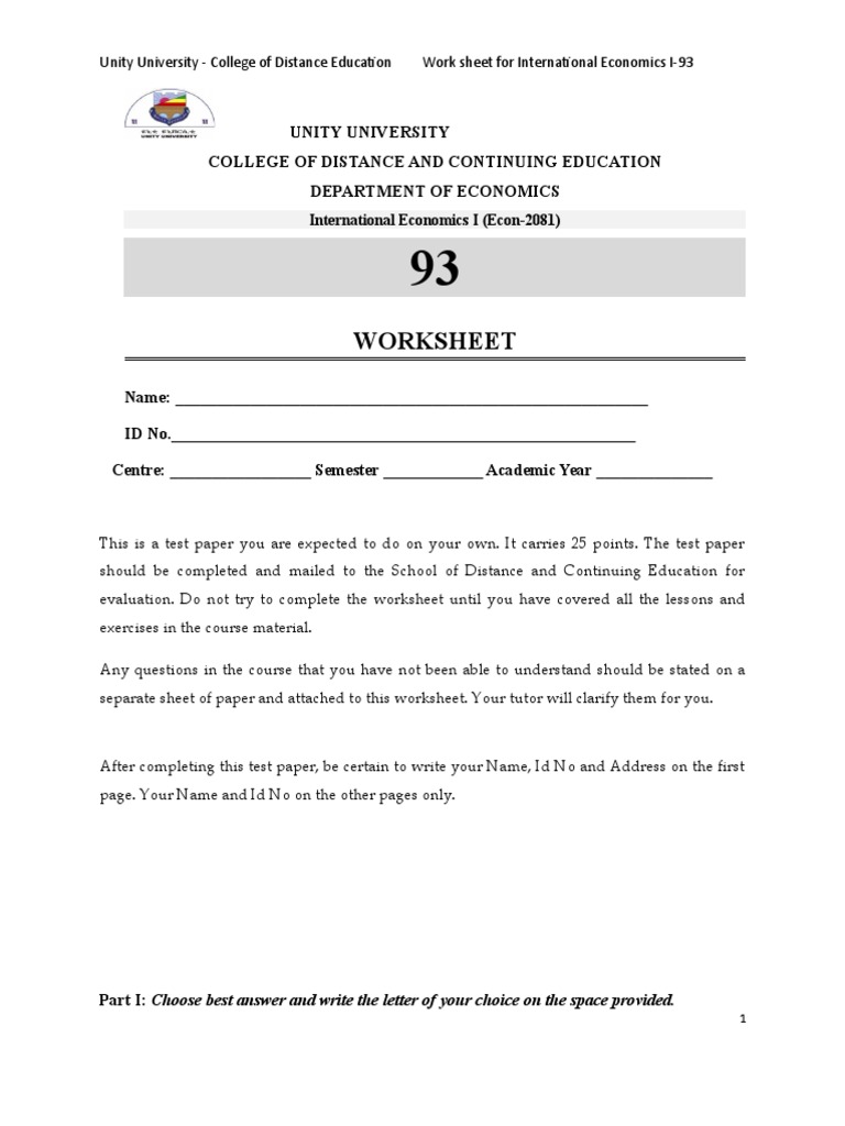Distance Learning Economics Test | PDF | Tariff | Exports