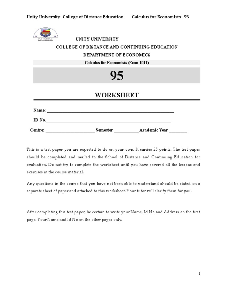 95 Worksheet Calculus For Economists | PDF | Function (Mathematics ...