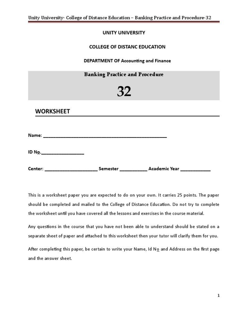 32-Banking Practice and Procedure - Worksheet | Download Free PDF ...