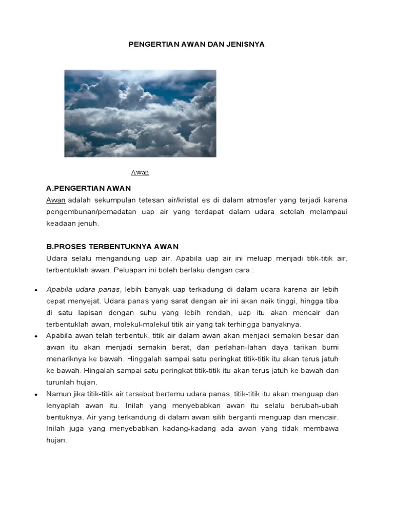 Pengertian Awan Dan Jenisnya | PDF