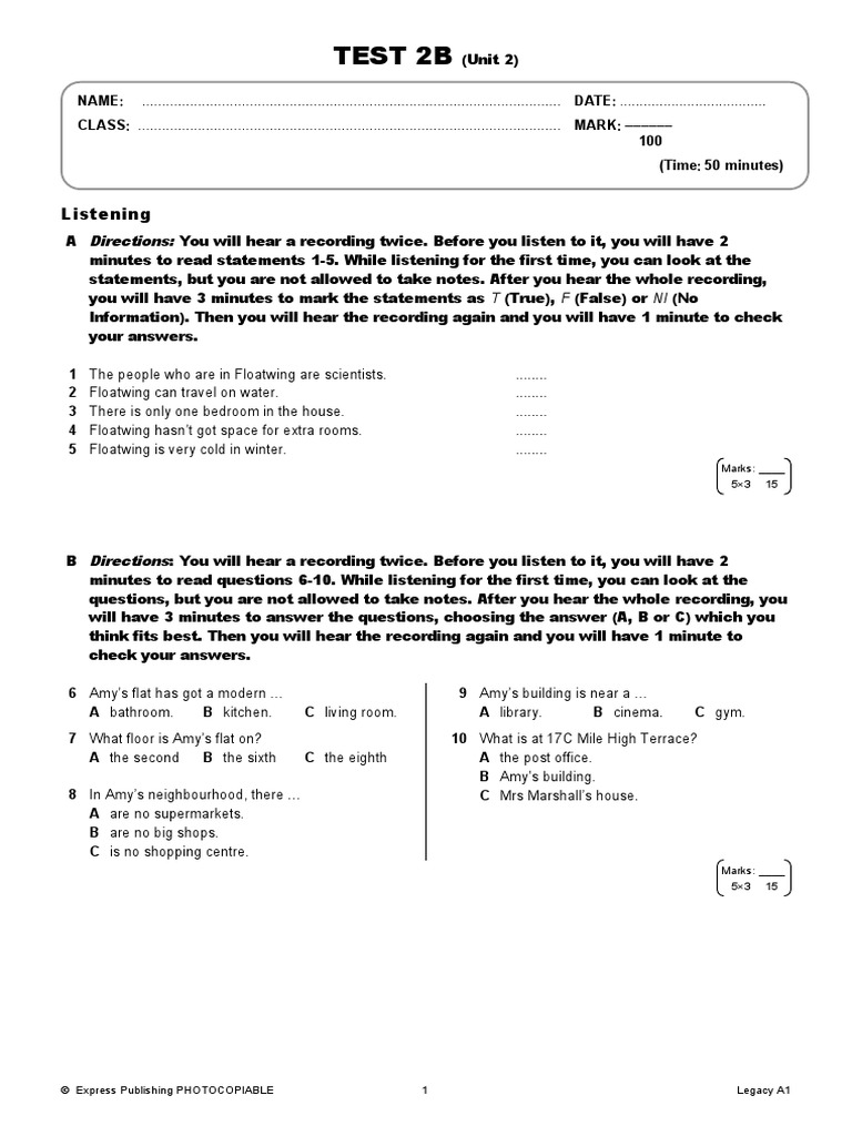 16 Legacy A1 Test 2b | PDF | Bedroom | Home