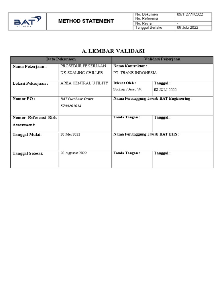 10-Method Statement - Scalling & Brushing Unit Chiller | PDF