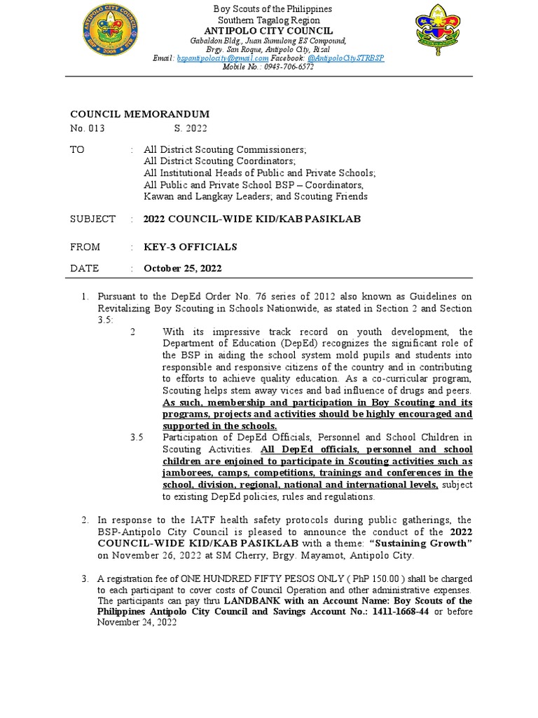 2022 Kid/Kab Pasiklab Announcement | PDF | Scouting