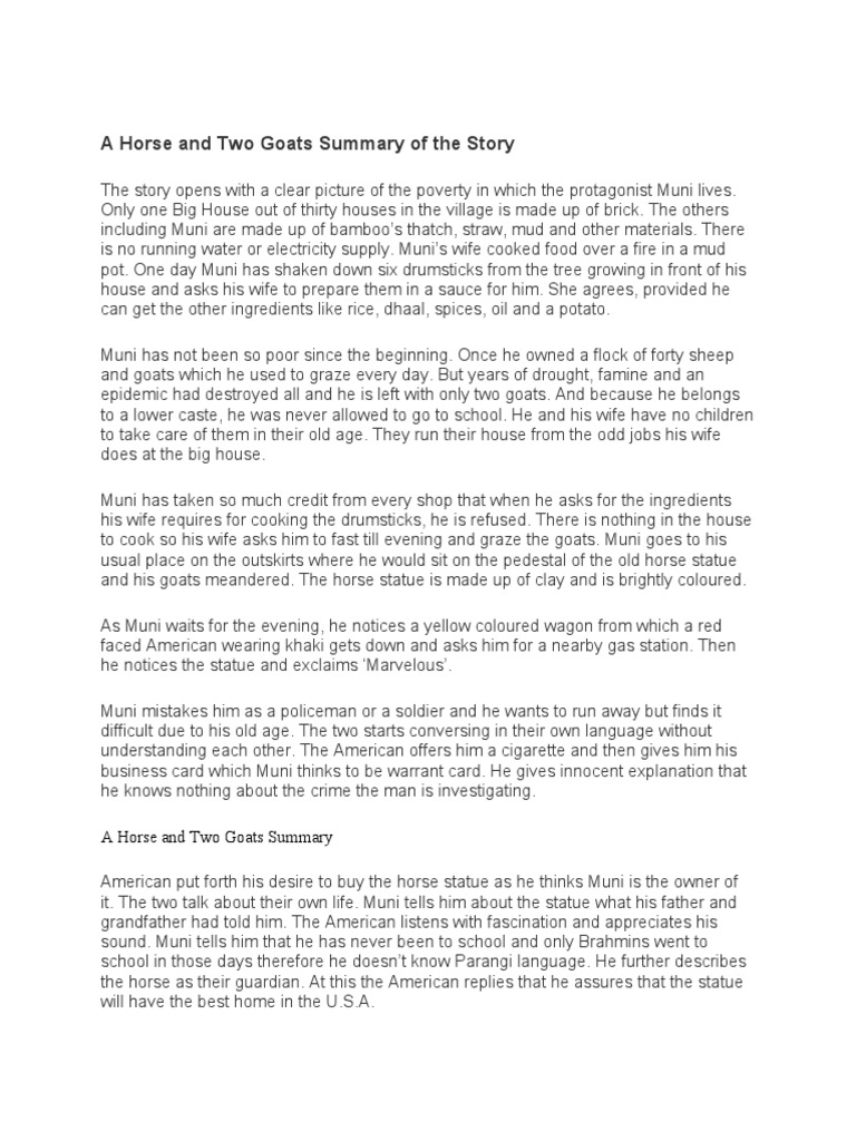 A Horse and Two Goats Summary of The Story | PDF