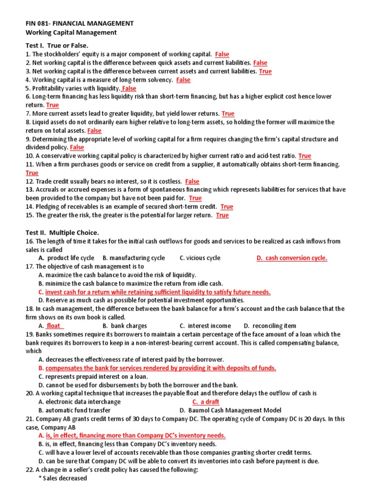 Quiz 1 - Period 3 Working Capital Mansgement Wioth Answers | PDF ...