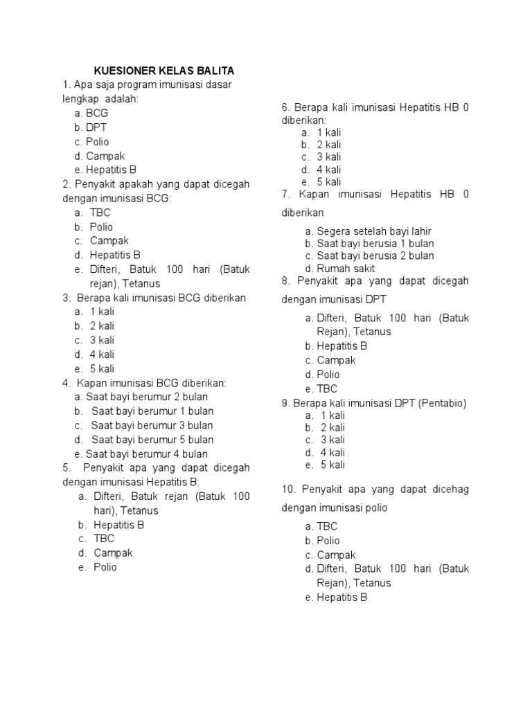 Kuesioner Kelas Balita | PDF