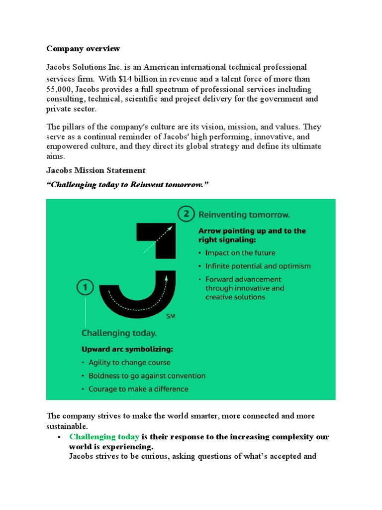 Jacobs Mission Vision And Values Pdf Sustainability Business