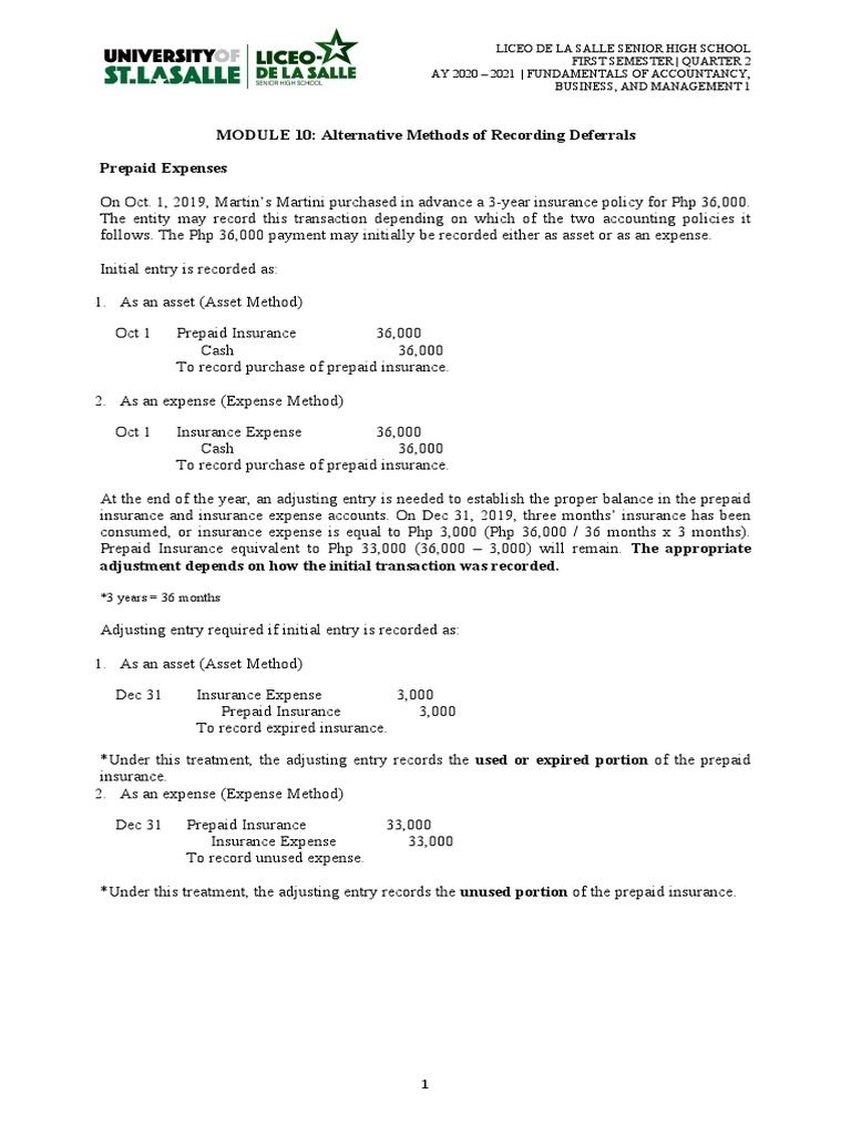 10 Alternative Recording of Deferrals | PDF | Revenue | Debits And Credits