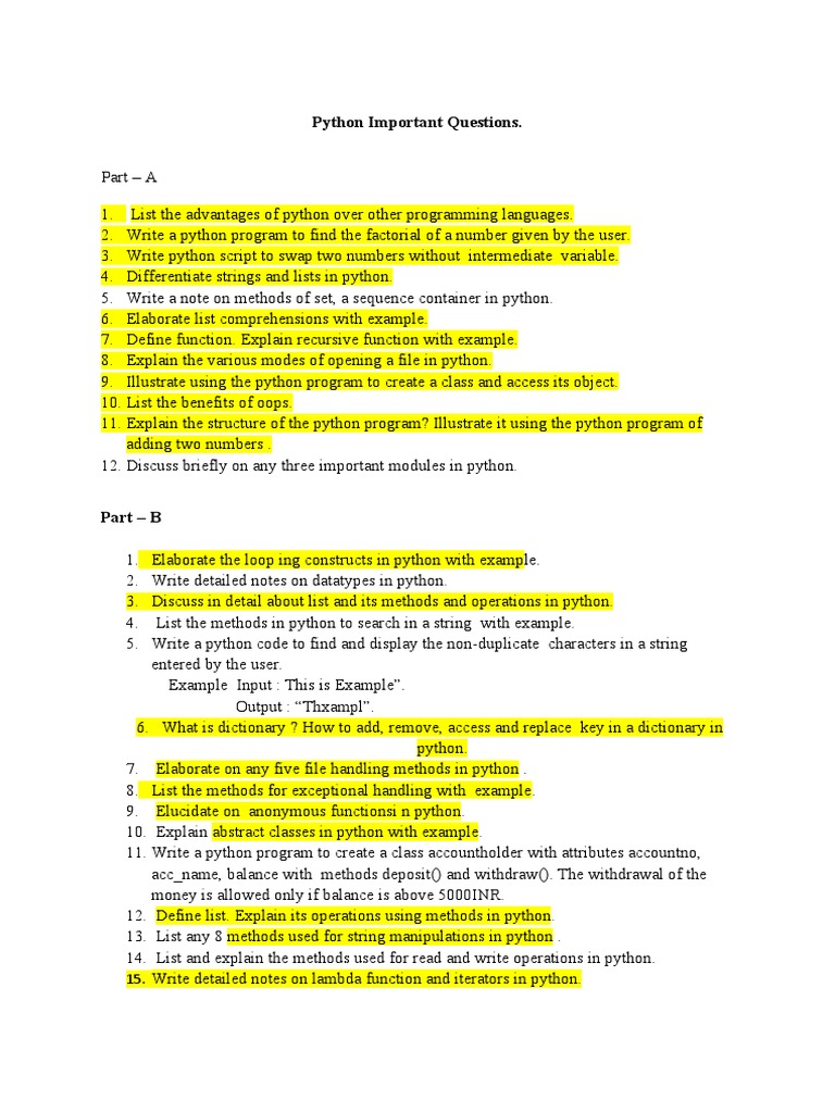 Python Important Questions | PDF