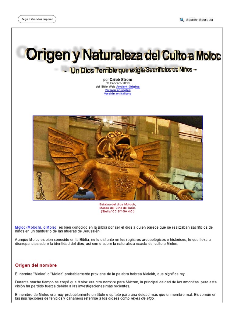 Origen y Naturaleza Del Culto A Moloc - Un Dios Terrible Que Exigía ...