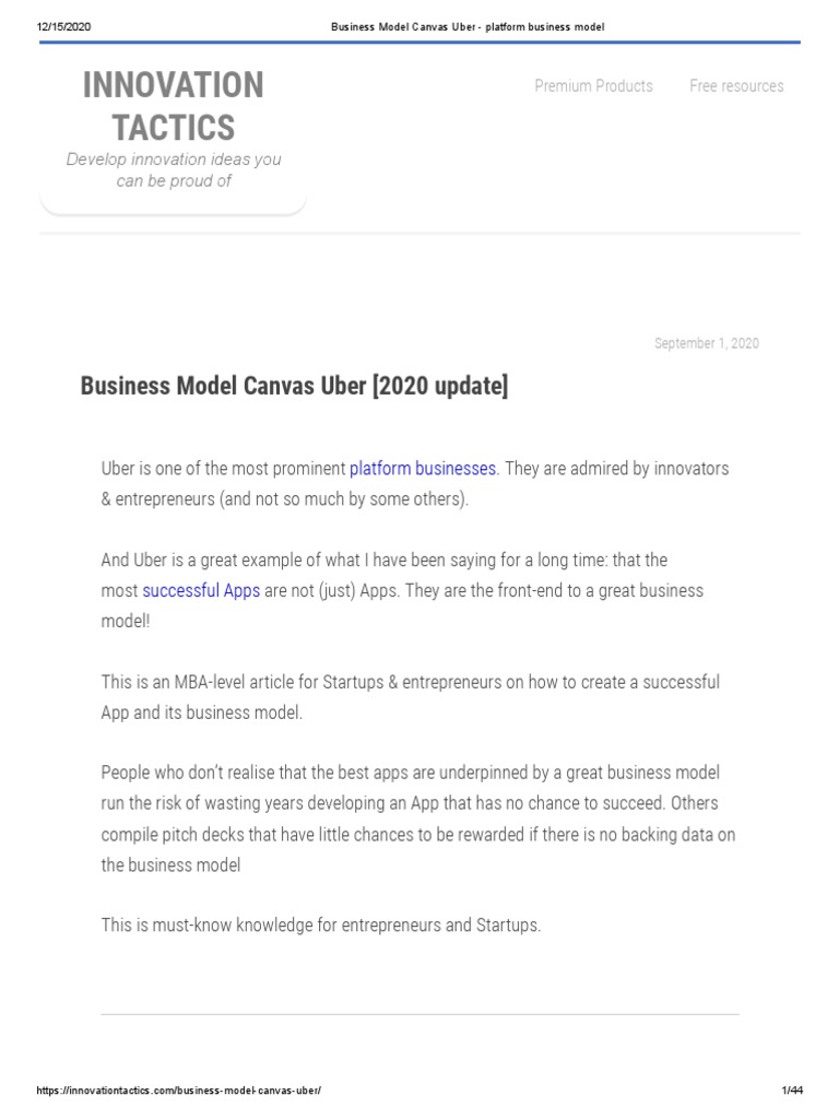 Business Model Canvas Uber Platform Business Model PDF | PDF | Business ...
