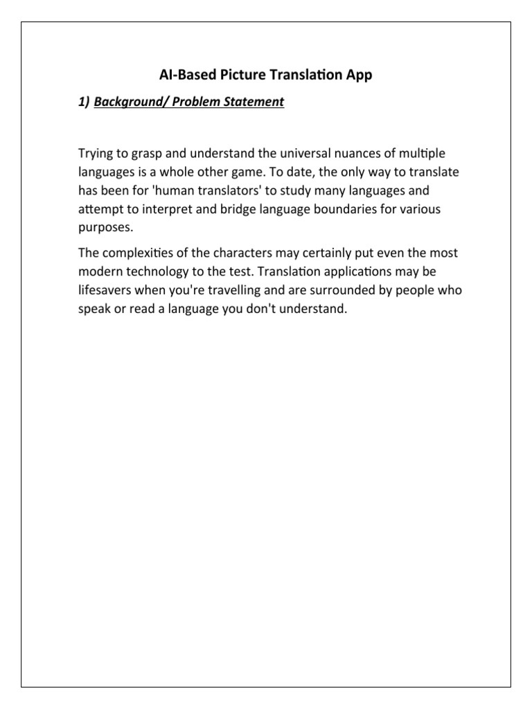 AI-Based Picture Translation App: 1) Background/ Problem Statement | PDF | Translations ...