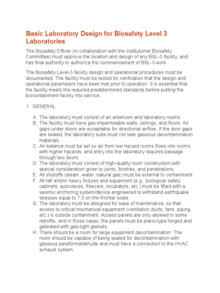 BSL 3 Facilities Requirement | PDF | Duct (Flow)