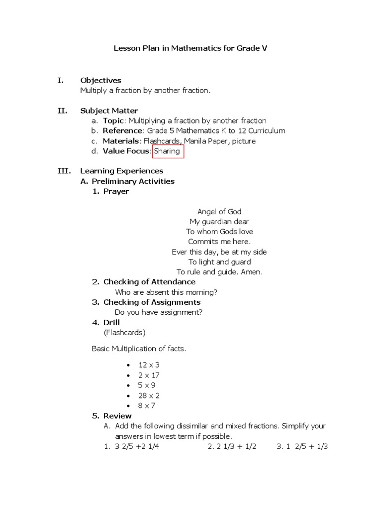Lesson Plan in Mathematics For Grade 5 | PDF | Multiplication | Behavior Modification