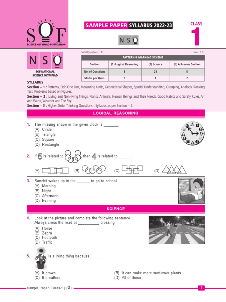 Nso Sample Paper Class-1 | PDF