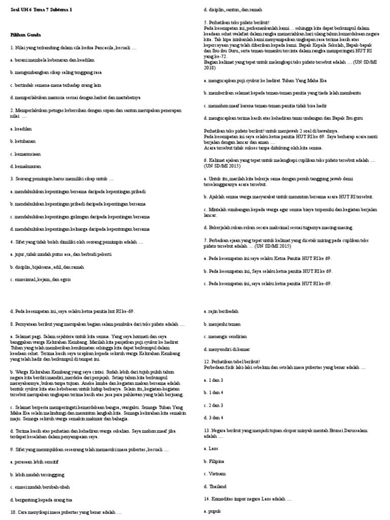 Soal UH 6 Tema 7 Subtema 1 | PDF