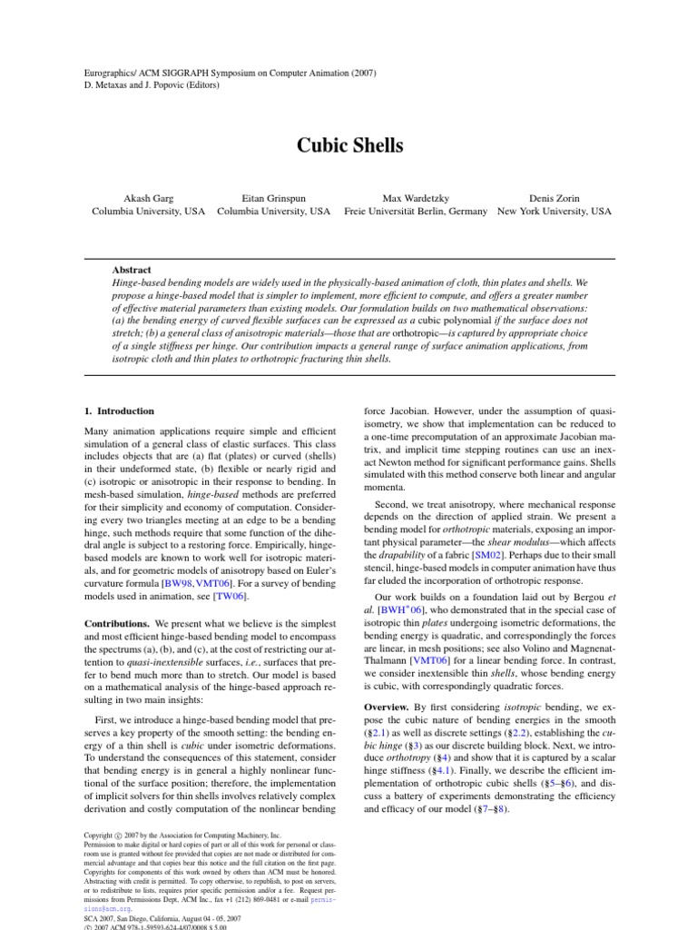 Cubic Shells: Eurographics/ ACM SIGGRAPH Symposium On Computer ...