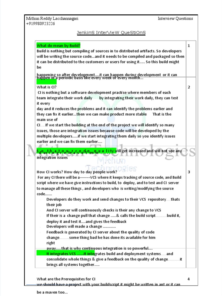 PDF Jenkins Interview Questions Amp Answers | PDF | Software Repository | Version Control