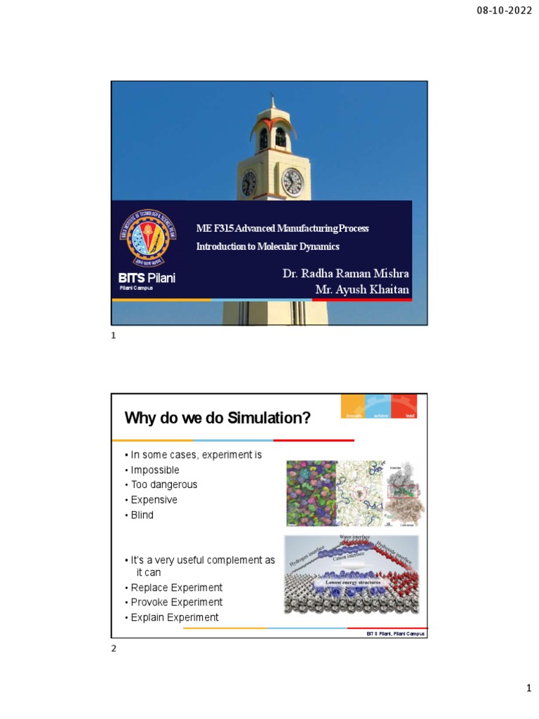 MD Lecture 1 - Intro To MD | PDF | Molecular Dynamics | Force Field (Chemistry)