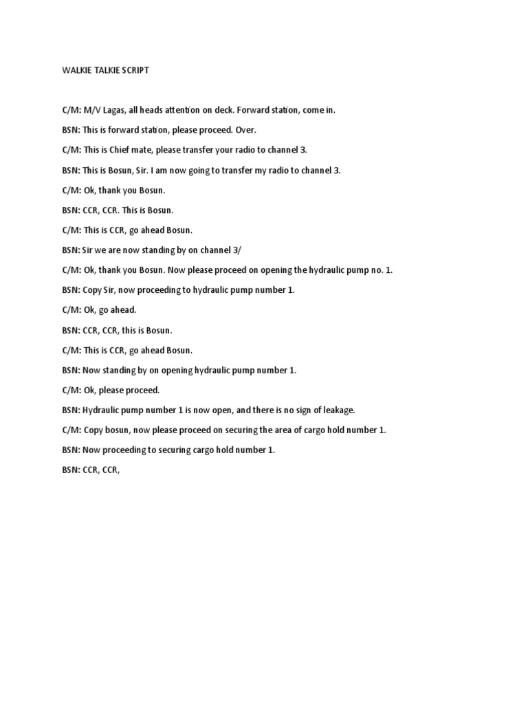 Walkie Talkie Script for Ship Operations | PDF