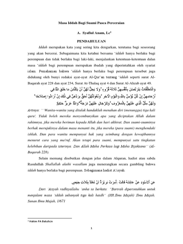 Masa Iddah Suami Pasca Cerai | PDF
