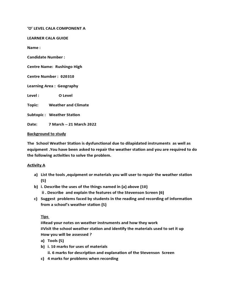 O Level Cala Component A | PDF
