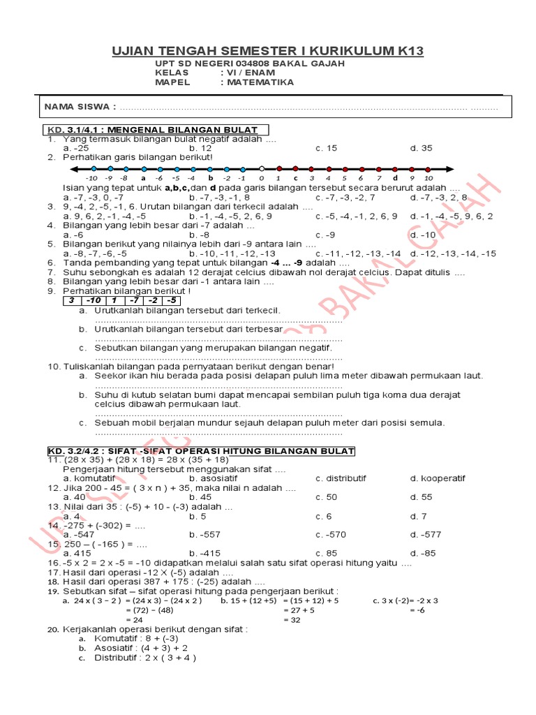 UTS 1 MTK 1 KLS VI-dikonversi | PDF