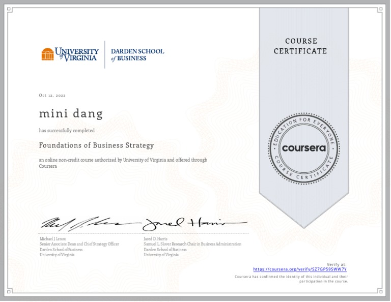 Coursera Foundation of Business Strategy | PDF
