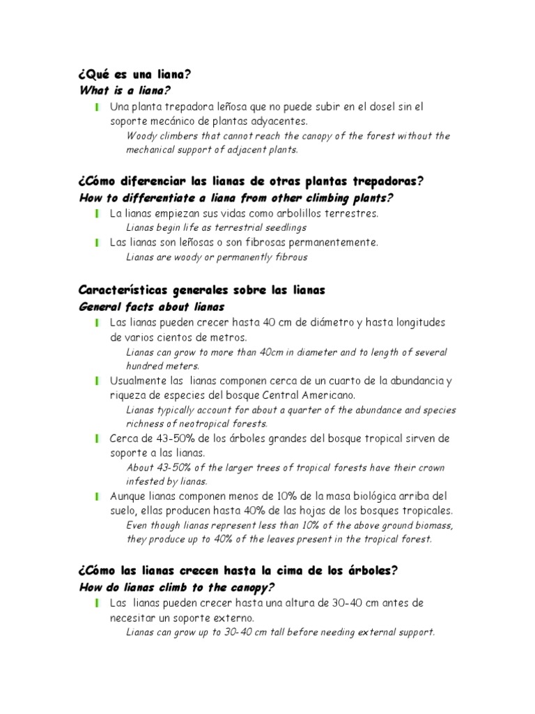 Características y funciones de las lianas | PDF | Arboles | Plantas