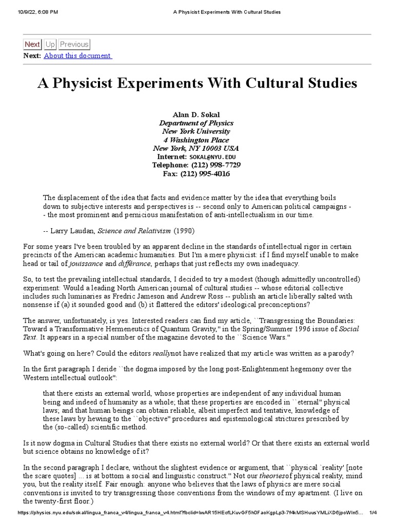 A Physicist Experiments With Cultural Studies | PDF | Reality | Theory