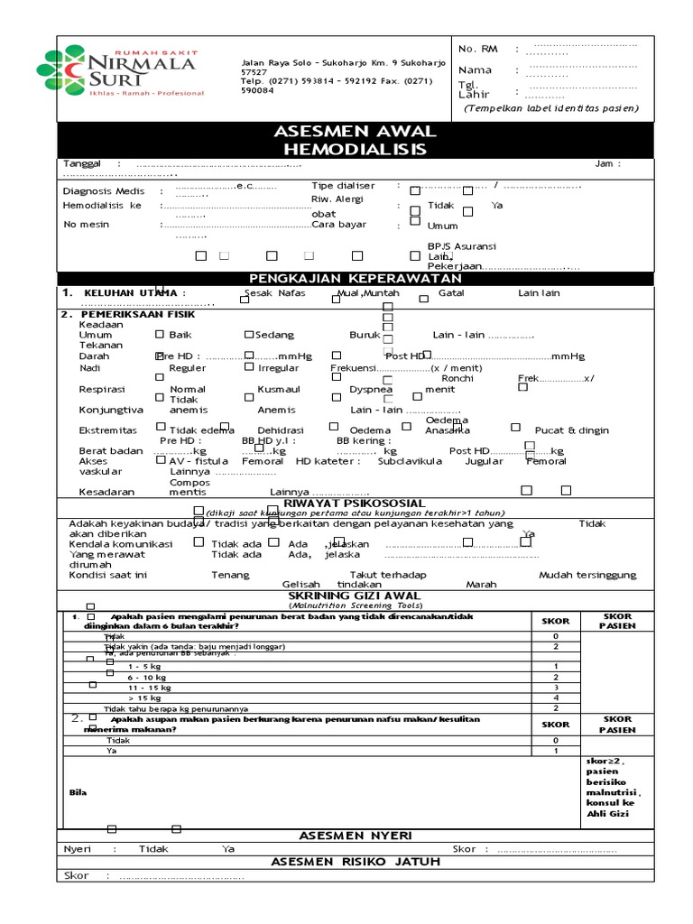 Form Asesmen Awal Hemodialisis | PDF