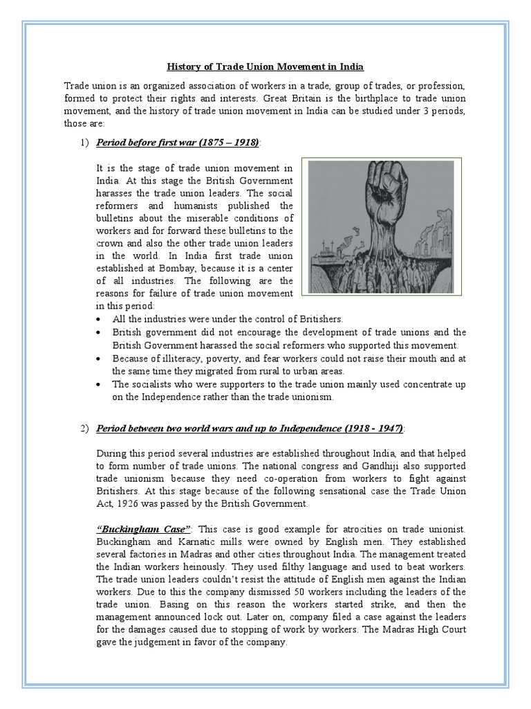 History of Trade Unions in India | PDF | Collective Bargaining | Strike ...