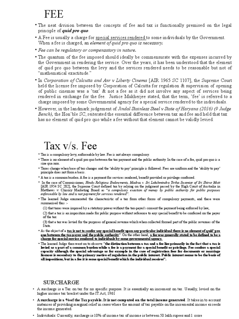 Distinguishing Tax, Cess, and Surcharge | PDF | Taxes | Fee