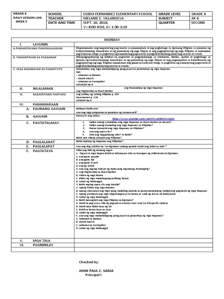 Daily Log Aral Pan 6 | PDF