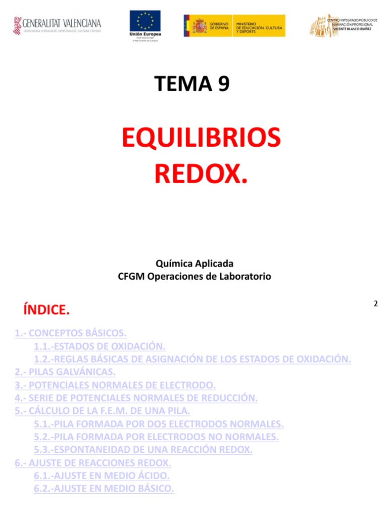 Tema 9. Equilibrios Redox | PDF | Redox | Electrodo