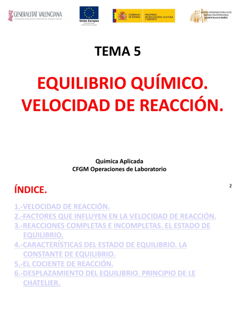 Tema 5 - Equilibrio Químico. Velocidad de Reacción. | PDF | Equilibrio químico | Velocidad de ...
