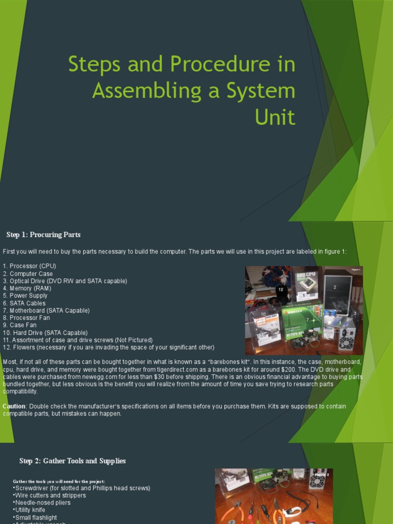 Steps And Procedure In Assembling A System Unit Pdf Screw Computer Engineering