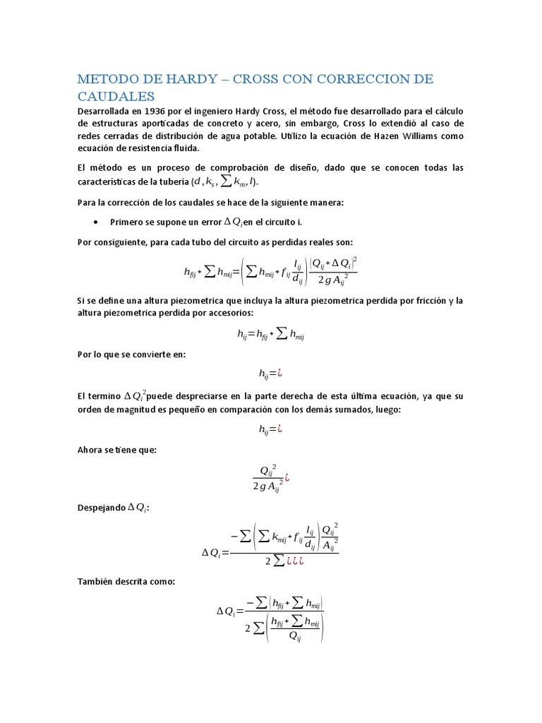 Metodo de Hardy - Cross Con Correccion de Caudales | PDF | Ecuaciones ...