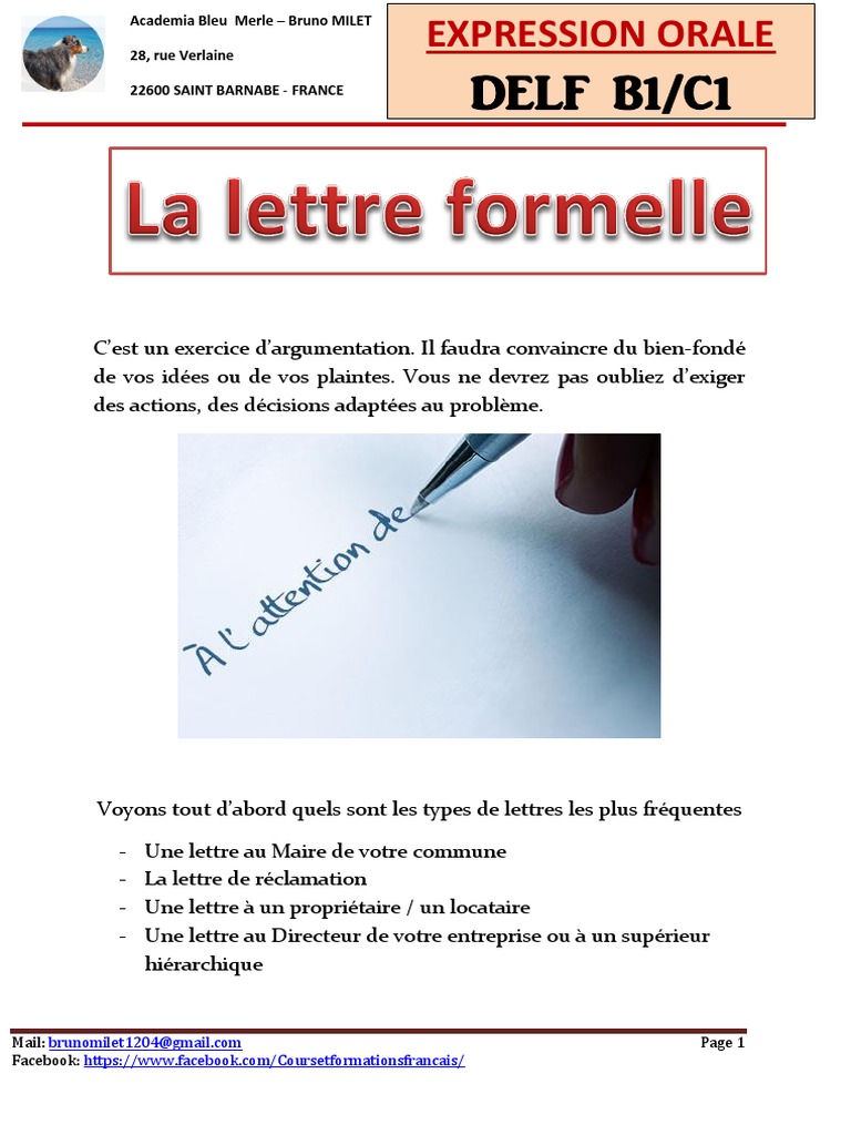 Rédaction de lettres formelles DELF B1 | PDF | Linguistique