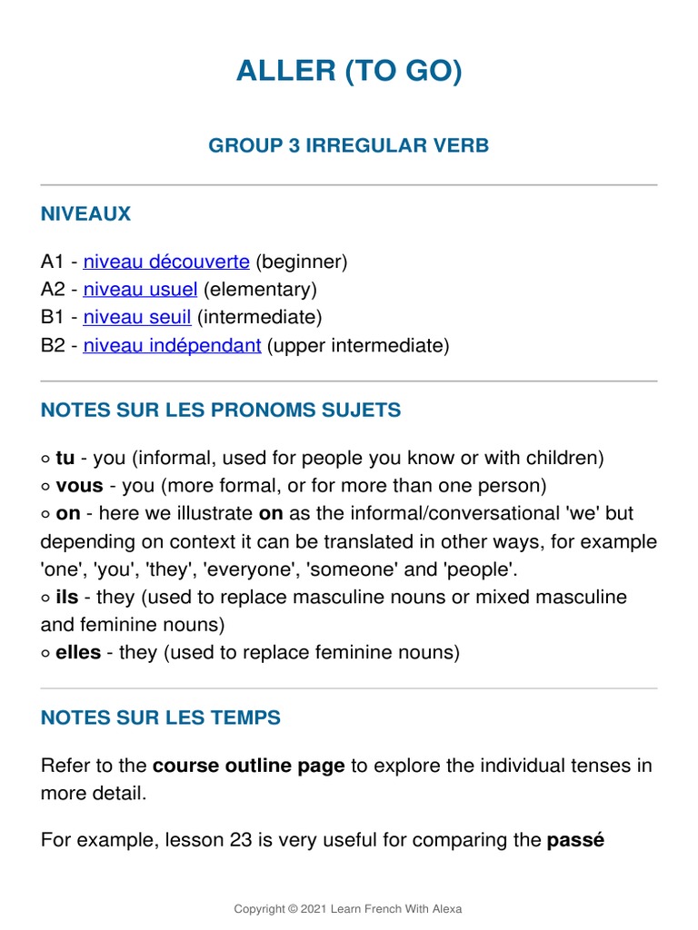 Aller To Go in 10 Main French Tenses | PDF | Linguistic Typology | Syntax