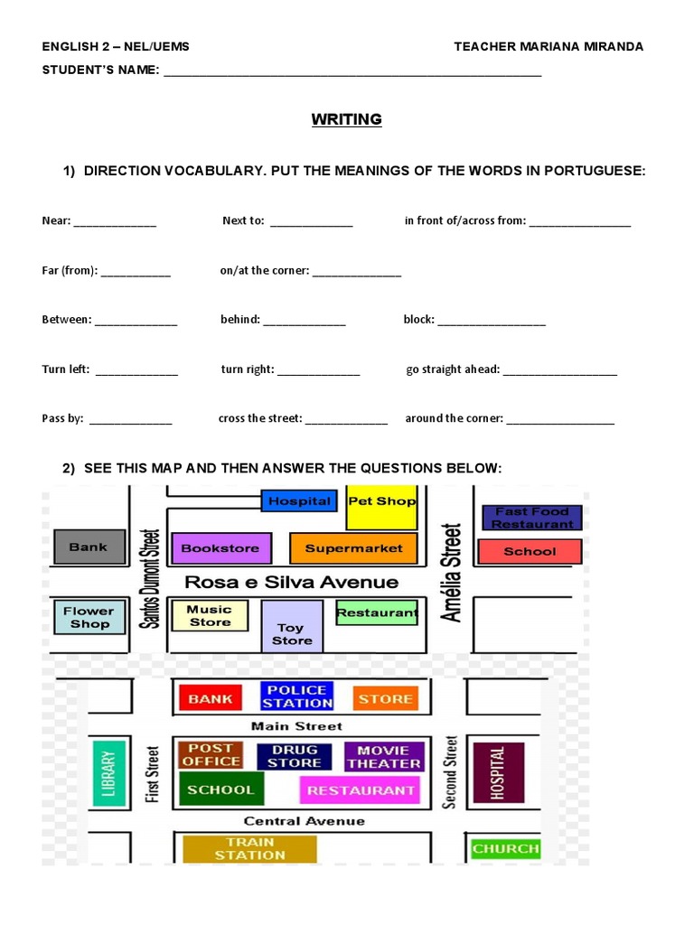 English 2 - Directions Vocabulary - Map | PDF