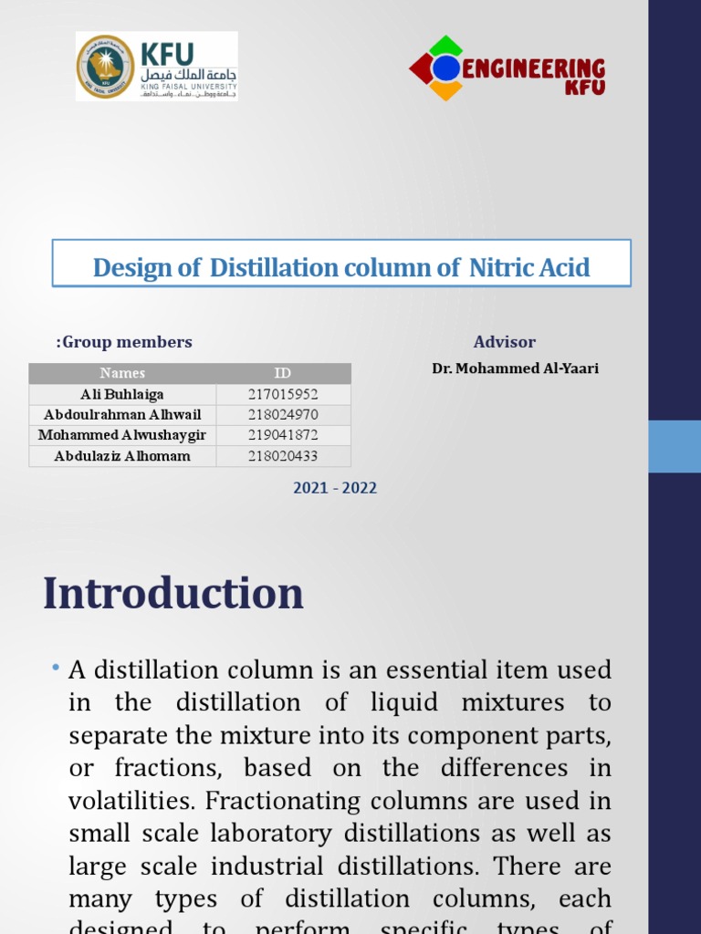 Design of Distillation Column of Nitric Acid | PDF | Distillation ...