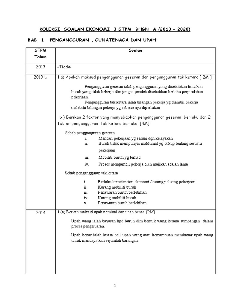 Koleksi Soalan Eko 3 STPM BHGN A DGN Jawapan | PDF