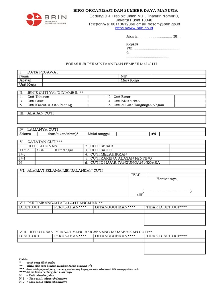 Formulir Cuti Brin | PDF