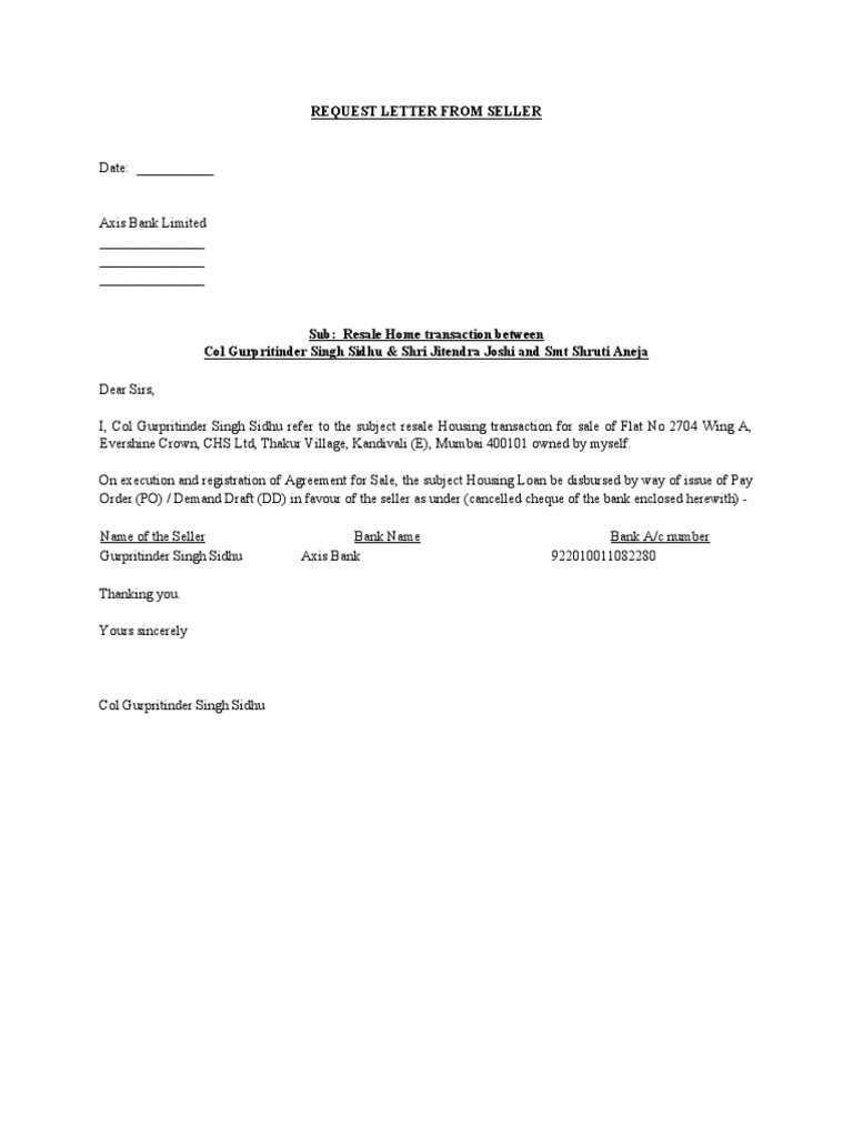 Draft Request Letter From Seller | PDF