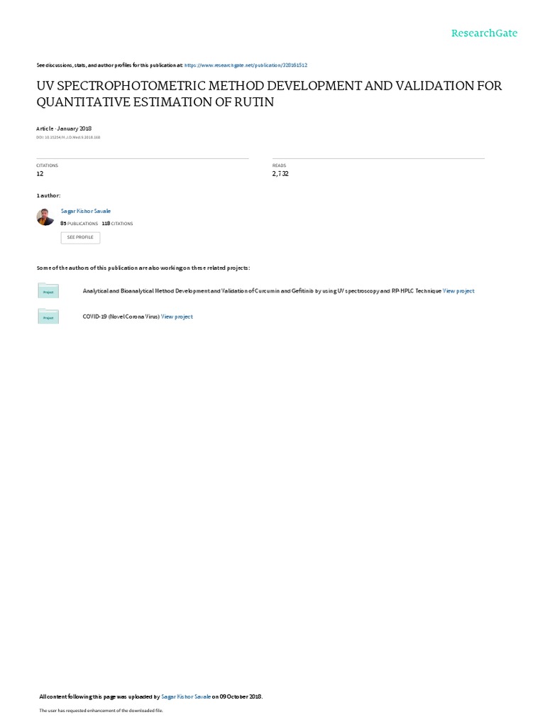 Uv Spectrophotometric Method Development And Validation For Quantitative Estimation Of Rutin