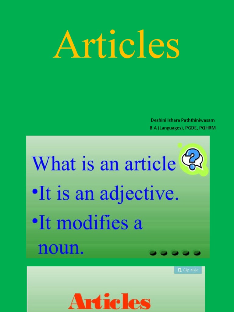 Use of Articles in English: Defining Rules for Using 'A', 'An', and ...