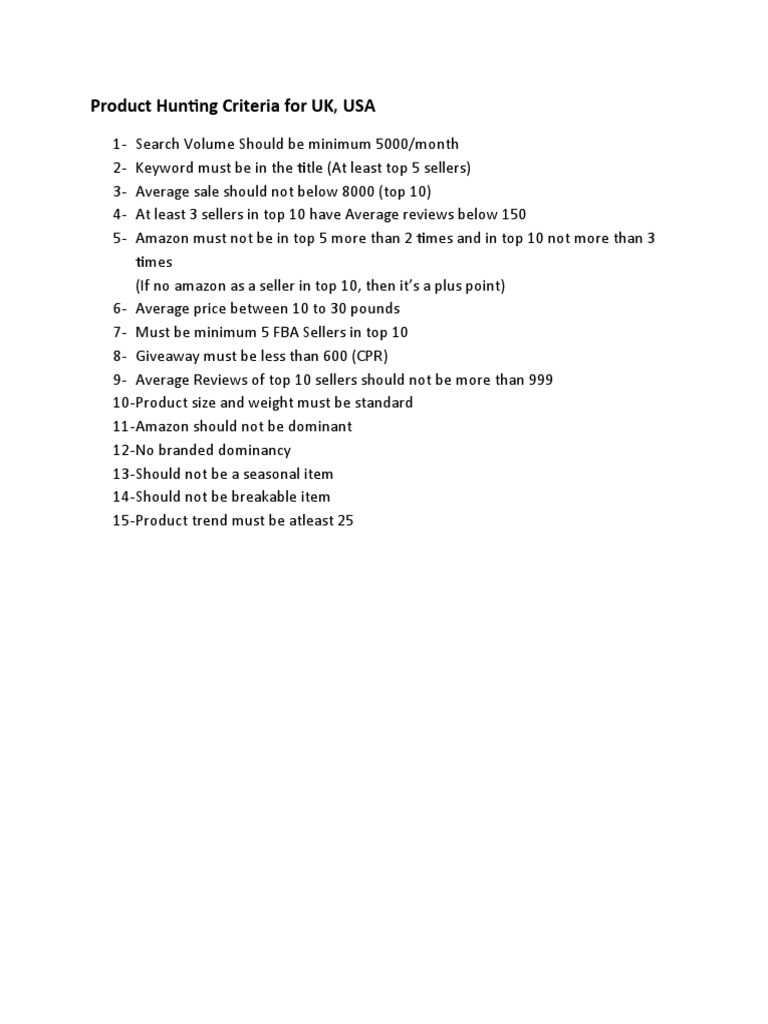 Product Hunting Criteria | PDF