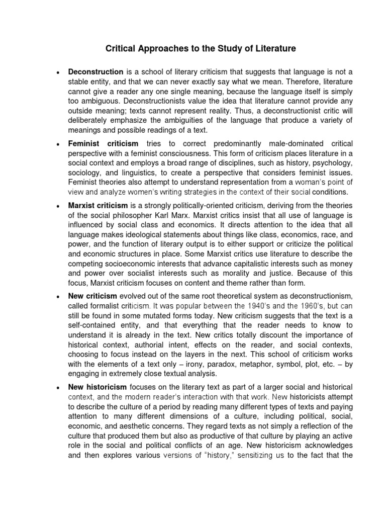 Literary Criticism Approaches Explained | PDF | Deconstruction | Karl Marx